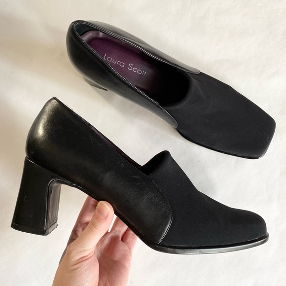 Laura Scott | Shoes | Vintage Square Toe Black Leather Pump Laura Scott ...
